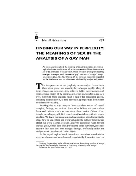 Pdf Finding Our Way In Perplexity The Meanings Of Sex In The