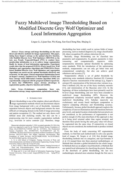 Pdf Fuzzy Multilevel Image Thresholding Based On Modified Discrete Grey Wolf Optimizer And