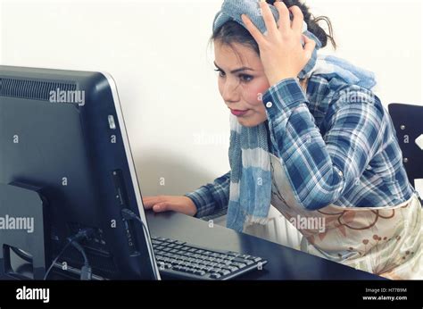 House Wife Using The Computer Stock Photo Alamy