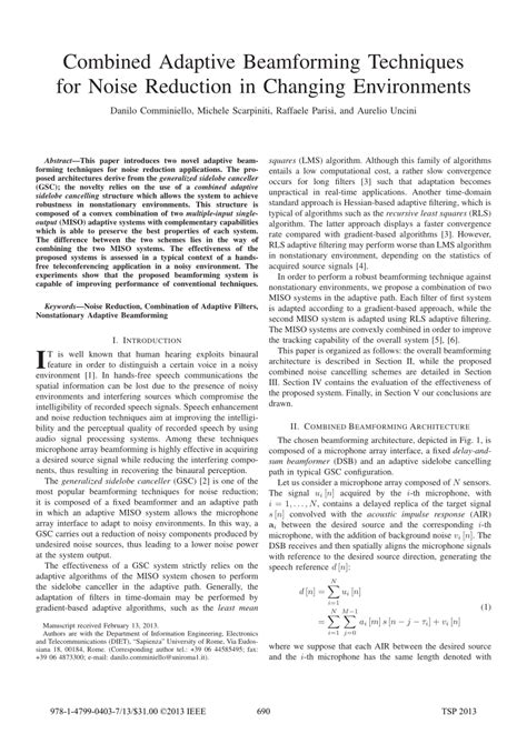 PDF Combined Adaptive Beamforming Techniques For Noise Reduction In