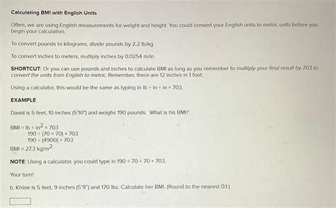 Solved Calculating Body Mass Index Body Mass Index Bmi Is