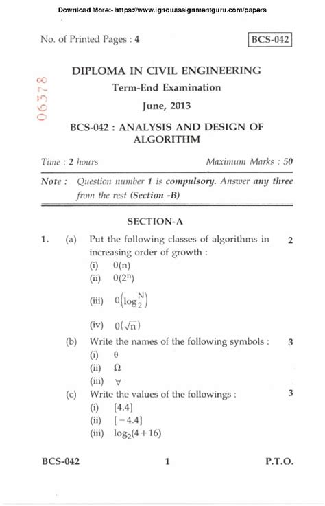 Bcs 042 Previous Year Question Papers By Ignouassignmentguru No Of Printed Pages 4 Bcs