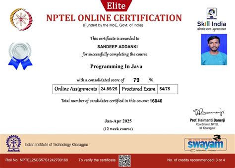 💥thrilled To Share That I Have Successfully Completed The Nptel Programming In Java Course