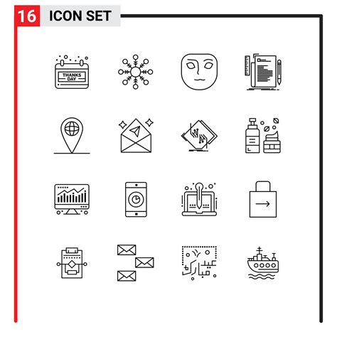 Set Of 16 Modern Ui Icons Symbols Signs For Location Geo Face Script File Editable Vector Design