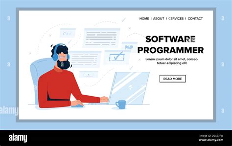 Software Programmer Working On Computer Vector Illustration Stock