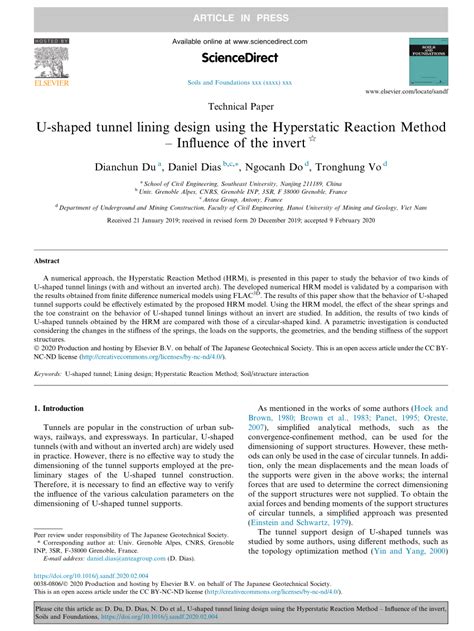 Pdf U Shaped Tunnel Lining Design Using The Hyperstatic Reaction Method Influence Of The Invert