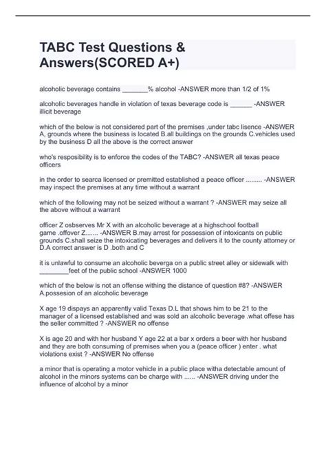 Tabc Test Questions And Answers Scored A Tabc Stuvia Us