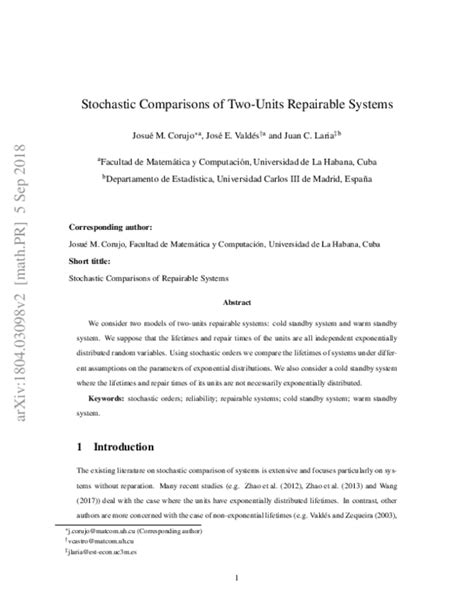 Pdf Stochastic Comparisons Of Two Unit Repairable Systems