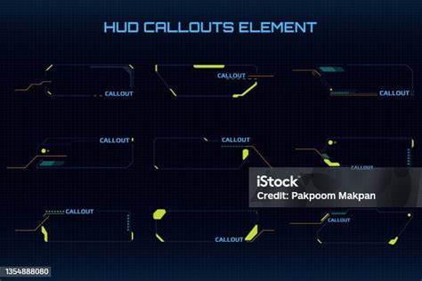 Hud 미래 캘러아웃 프레임 템플릿 인포그래픽 요소 벡터 세트 헤드업 디스플레이 그래픽 사용자 인터페이스에 대한 스톡 벡터 아트