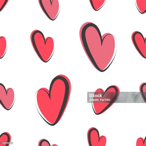 흰색 배경에 고립 된 검은 윤곽과 아름다운 빨간색과 분홍색 마음 매끄러운 패턴 벡터 도면입니다 텍스처 가리기에 대한 스톡 벡터 아트 및 기타 이미지 Istock