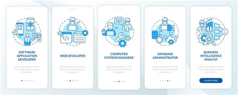Jobs Coders Can Get Blue Onboarding Mobile App Screen Developer Walkthrough 5 Steps Graphic
