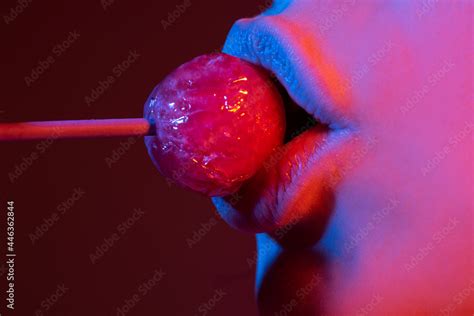 Sexual Lips With Candy Sexy Sweet Dreams Oral Sex Blow Job Concept Female Mouth Licks Chupa
