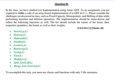 Solved Write The Program Using Three File Structure Only In