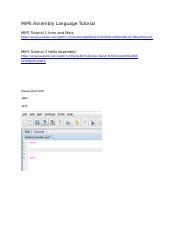 MIPS Assembly Language Tutorial MIPS Assembly Language Tutorial MIPS Tutorial 1 Intro And
