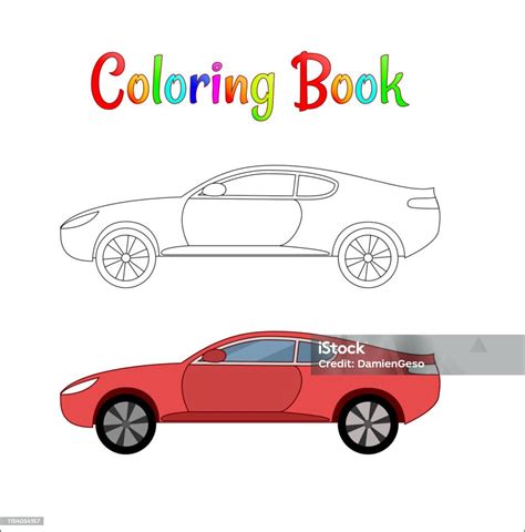 아이 들을 위한 만화 레이싱 자동차 배경 벡터 일러스트 색칠 공부 페이지 자동 트래픽 및 속도 자동차 경주 자동차입니다 건물 외관에 대한 스톡 벡터 아트 및 기타 이미지