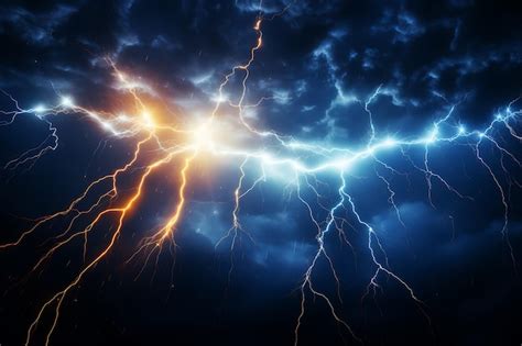Lightning In The Night Sky 3d Rendering 3d Illustration Premium Ai