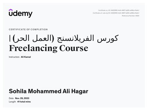 Udemy Course Completion Certificate Sohila Mohammed