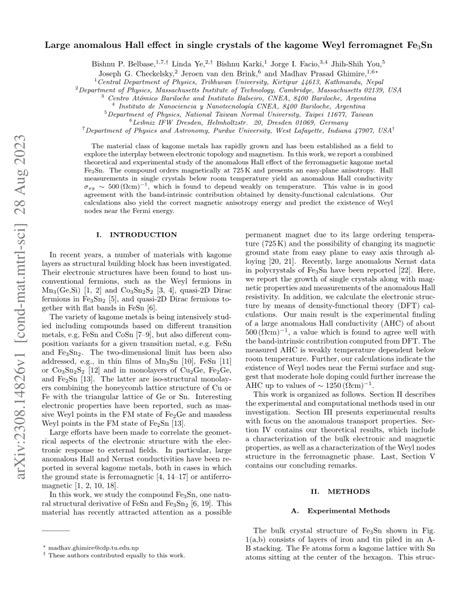 Pdf Large Anomalous Hall Effect In Single Crystals Of The Kagome Weyl Ferromagnet Fe3sn