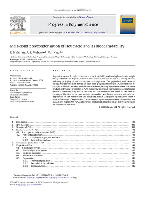 Pdf Meltsolid Polycondensation Of Lactic Acid And Its Biodegradability