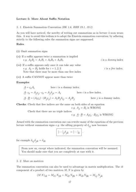 Lecture 5 More About Suffix Notation 5 1 Einstein Summation