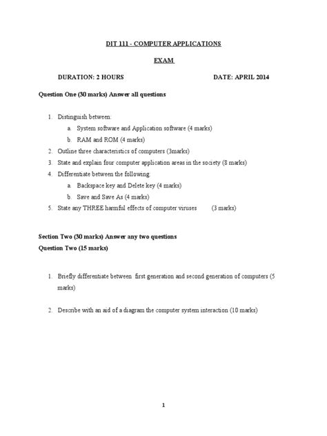Dit 111 Computer Applications Question Paper Apr 2014 Pdf