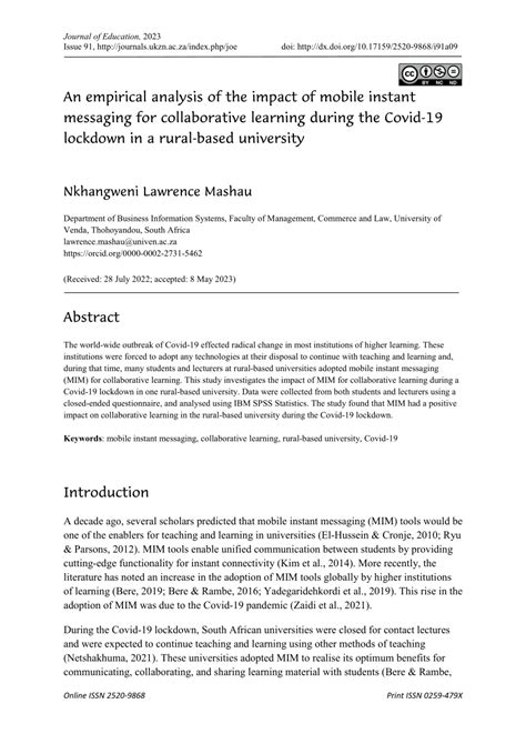Pdf An Empirical Analysis Of The Impact Of Mobile Instant Messaging For Collaborative Learning