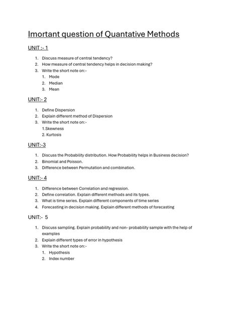 Imortant Question Of Quantative Methods Pdf
