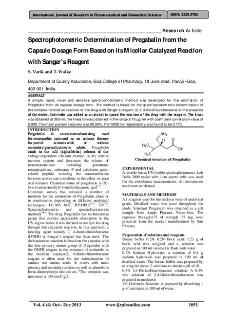 Pdf Pregabalin Assay