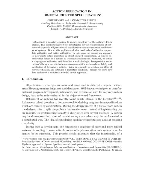 Pdf Action Reification In Object Oriented Specification