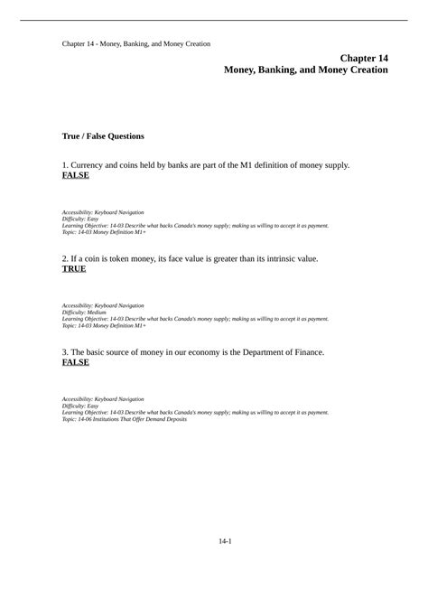 Chapter 14 Money Banking And Money Creation Questions With Correct Answers All You Need For