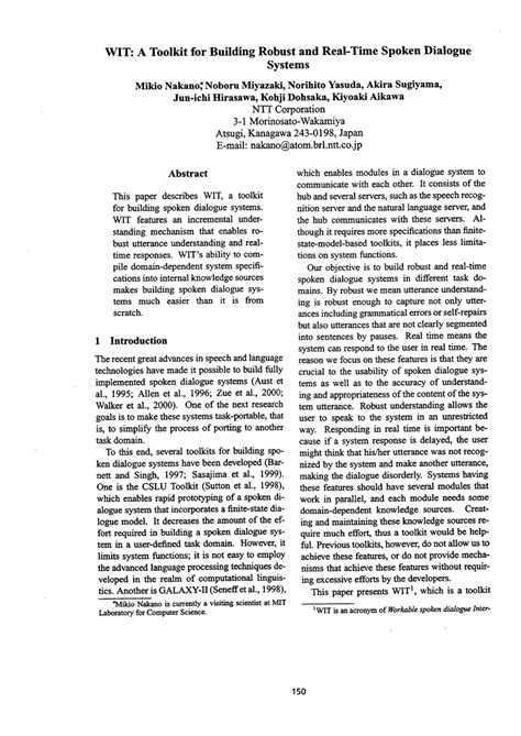Pdf Wit A Toolkit For Building Robust And Real Time Spoken Dialogue Systems