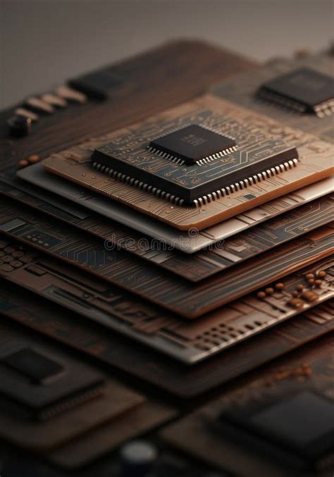 Close Up Of Stacked Computer Circuit Boards Showcasing Intricate
