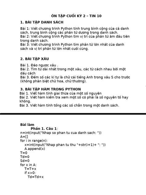 BÀi TẬp Danh SÁch XÂu HÀm Trong Python Tin 10 Pdf