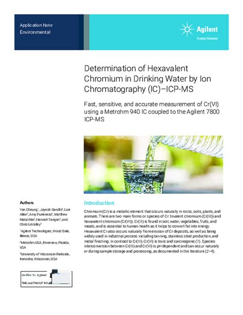 Pdf Determination Of Hexavalent Chromium In Drinking Water By Ion Chromatography Ic Icp Ms