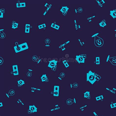 Set Fingerprint Door Lock Lock Parking Car Barrier And House Under Protection On Seamless