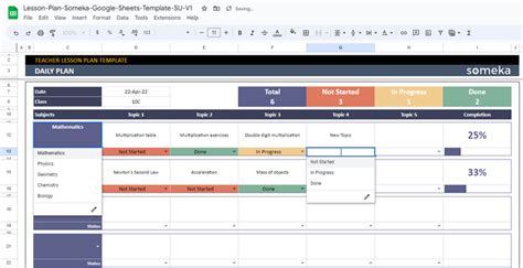 Lesson Plan Google Sheets Template INSTANT Download