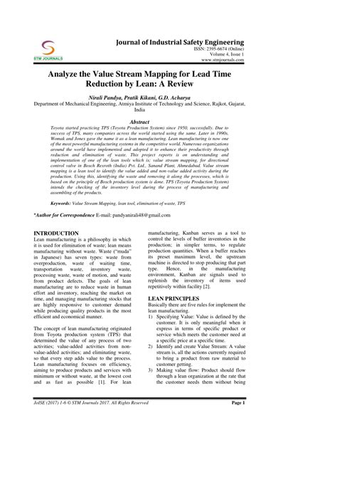 Pdf Analyze The Value Stream Mapping For Lead Time Reduction By Lean A Review