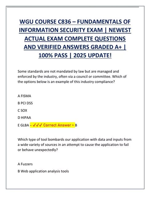 Wgu Course C836 Fundamentals Of Information Security Exam Newest Actual Exam Complete