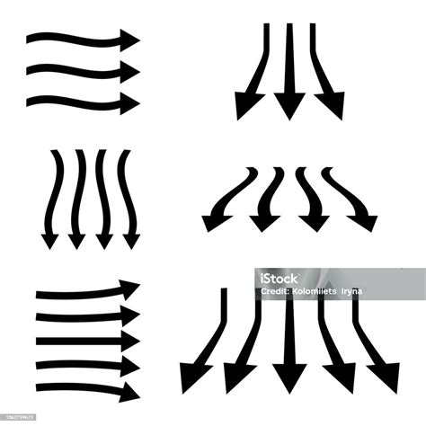 검은 색 화살표 세트입니다 깨끗하고 신선한 공기 흐름 여과 방향 화살표 컨디셔너에서 차가운 공기의 흐름 바람 방향 바람에 대한 스톡 벡터 아트 및 기타 이미지 Istock