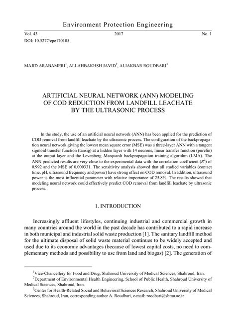 pdf artificial neural network ann modeling of cod reduction from