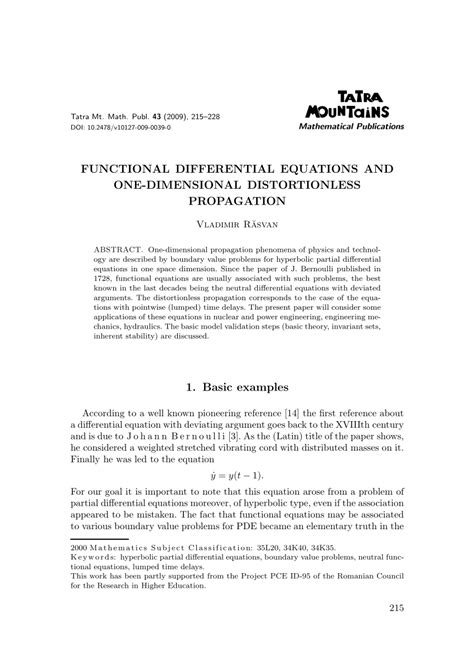 Pdf Functional Differential Equations And One Dimensional