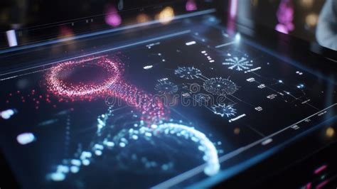 Futuristic Interactive Touchscreen Displaying Complex Data Analysis And Visualizations Stock
