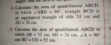 4 Calculate The Area Of Quadrilateral Abcd In Which ∠abd 90∘ Triangle