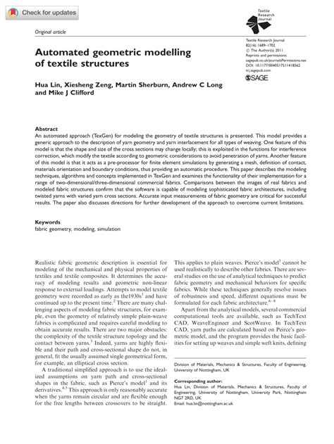 Pdf Automated Geometric Modelling Of Textile Structures