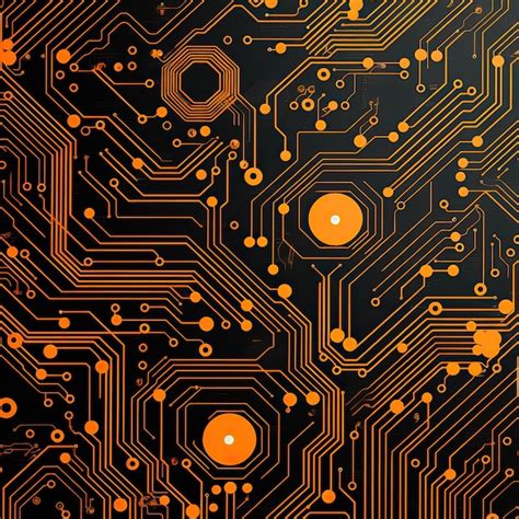 Premium Photo Techno Circuitry Futuristic Orange Seamless Pattern