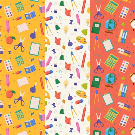 Set Of School And Education Related Objects Seamless Pattern Vector Illustration Stock Vector