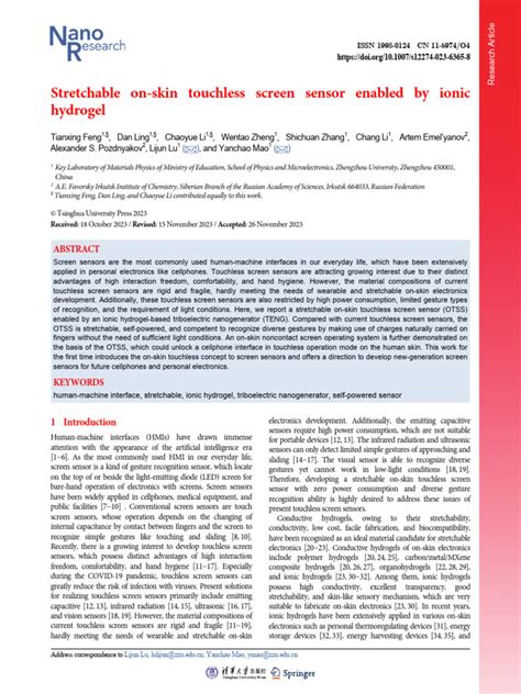 Stretchable On Skin Touchless Screen Sensor Enabled By Ionic Hydrogel Pdf