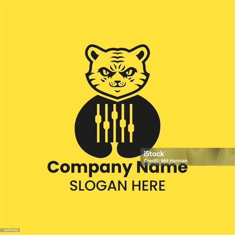 호랑이 이퀄라이저 로고 네거티브 공간 개념 벡터 템플릿입니다 팬더 홀딩 이퀄라이저 기호 Dj에 대한 스톡 벡터 아트 및 기타
