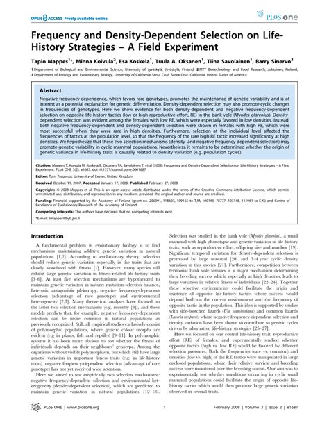 Pdf Frequency And Density Dependent Selection On Life History Strategies A Field Experiment