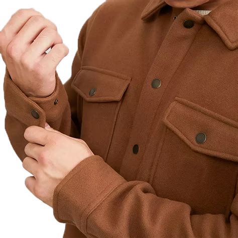Mens Brown Wool Shacket Wool Shirt Jacket Men